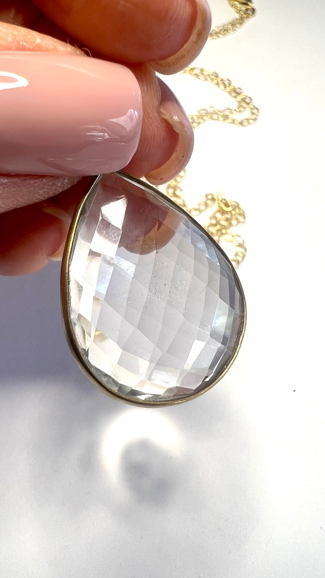 Faceted White Topaz Tear Drop With 18k Vermeil on Outside Pendant on a ...