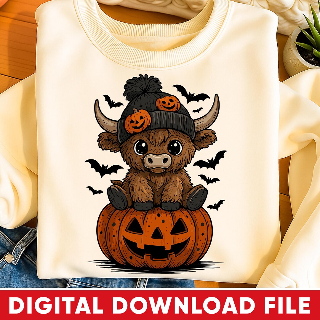 Halloween Highland Cow PNG: Funny Moo Boo Pumpkin Design (digital ...