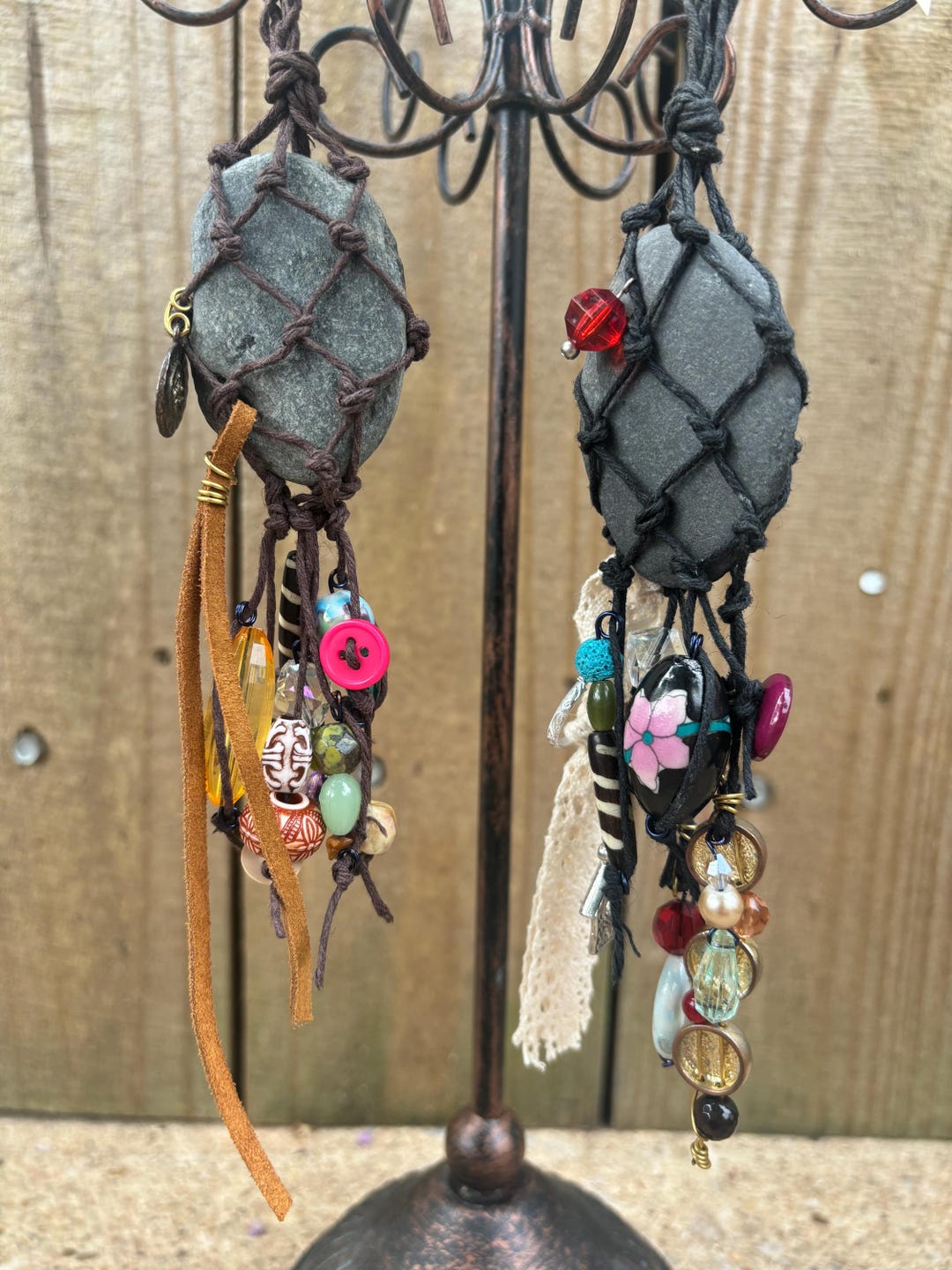 Fairy Call Set 2 - SUN & MOON SWAY - River Stone Beaded Hemp Cord Pixie ...