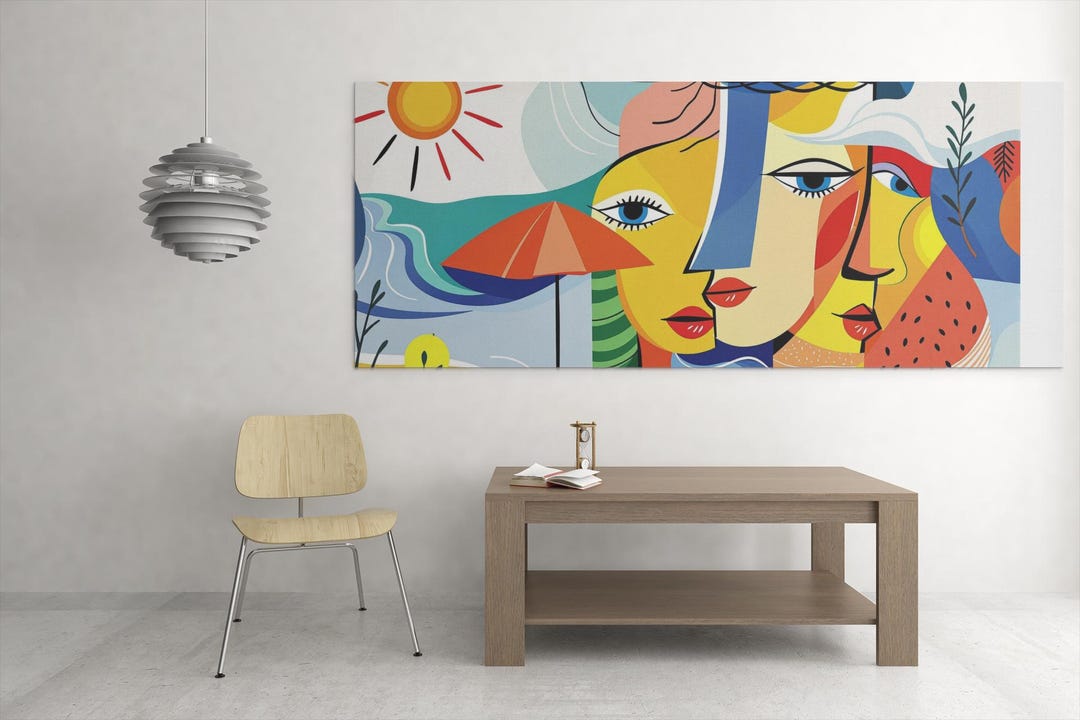 Picasso Summer Vibes Abstract Cubist Wall Art Print With Faces, Sun ...