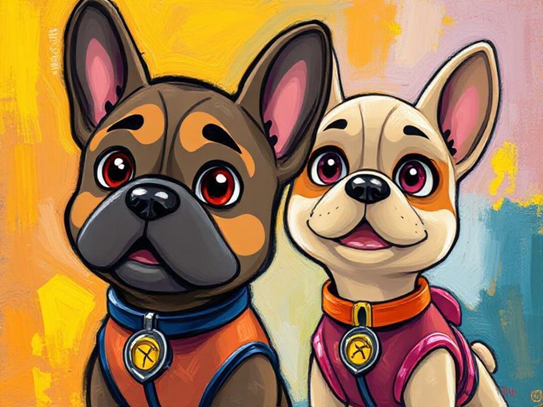 Frenchie Patrol – Cartoon French Bulldog Duo Art | Printable Puppy Wall ...