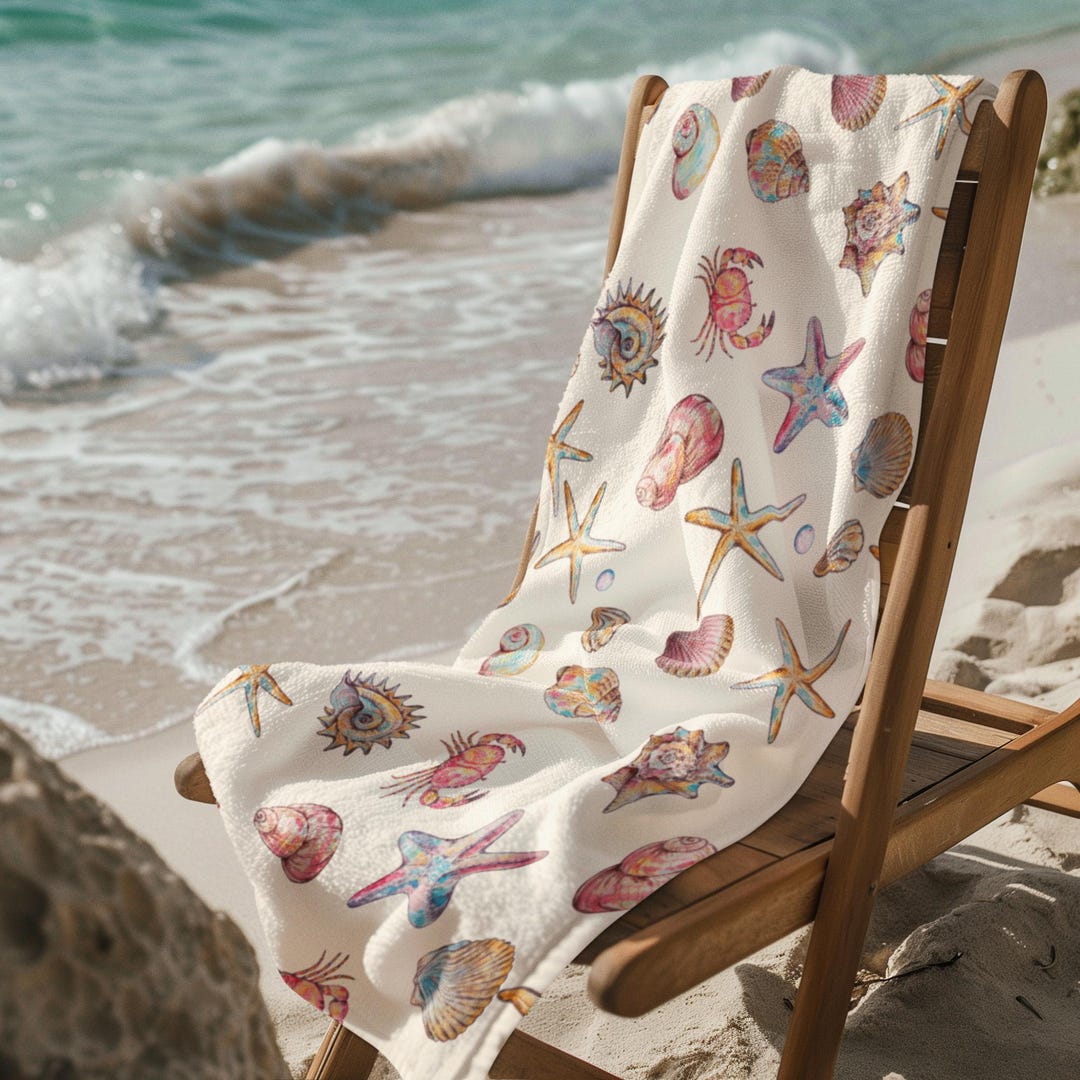 Seashell Beach Towel - Soft Sand-free Summer Essential, Coastal Decor ...