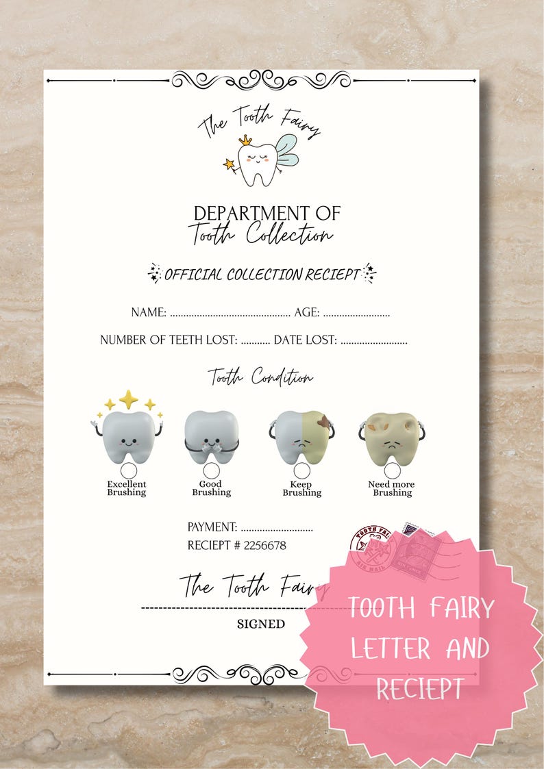Tooth Fairy Letter and Receipt Printable, Tooth Fairy Collection ...