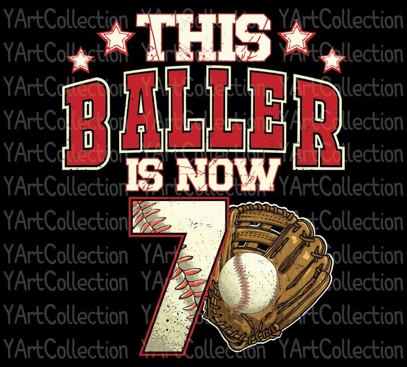 Baseball 7th Birthday Boy PNG: This Baller is Now 7 - Etsy