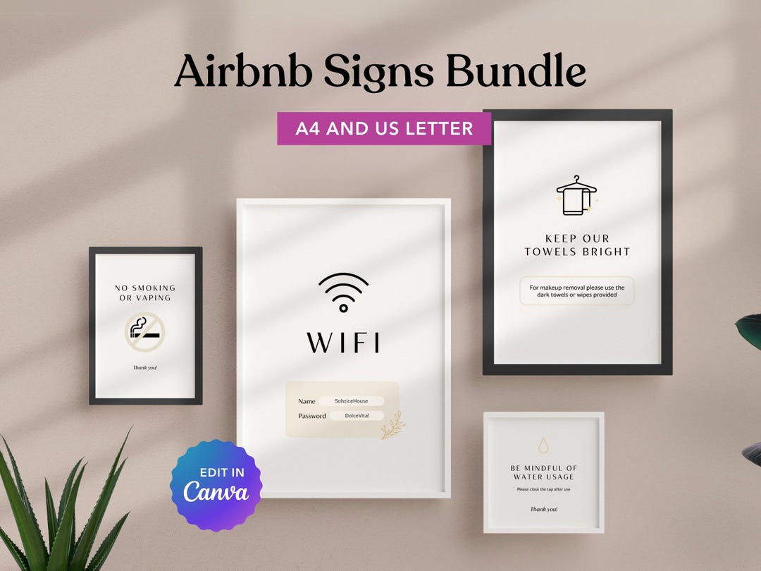 Airbnb Printable Signs, Templates Canva Vacation Rental Sign Home Decor ...