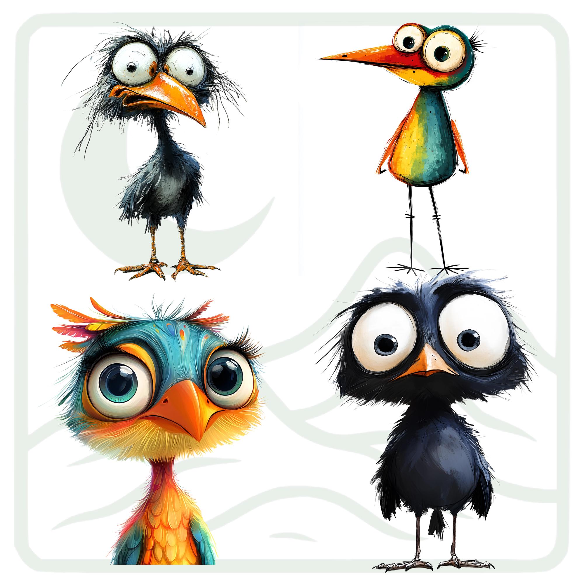 Funny Cartoon Bird Clipart: Colorful PNG Illustrations (digital ...