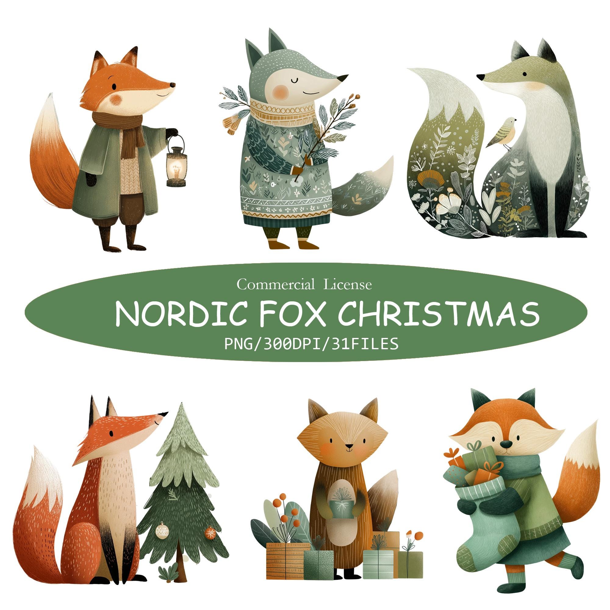 Nordic Fox Christmas Clipart | Scandinavian Winter Animals, Holiday ...