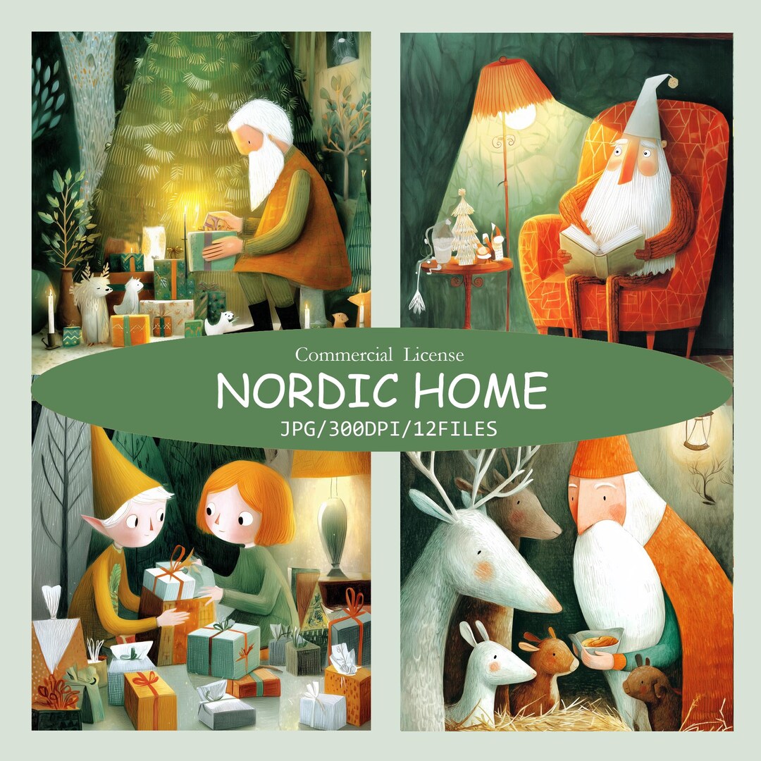 Nordic Home Christmas Clipart Set | Cozy Santa & Elves Storybook ...