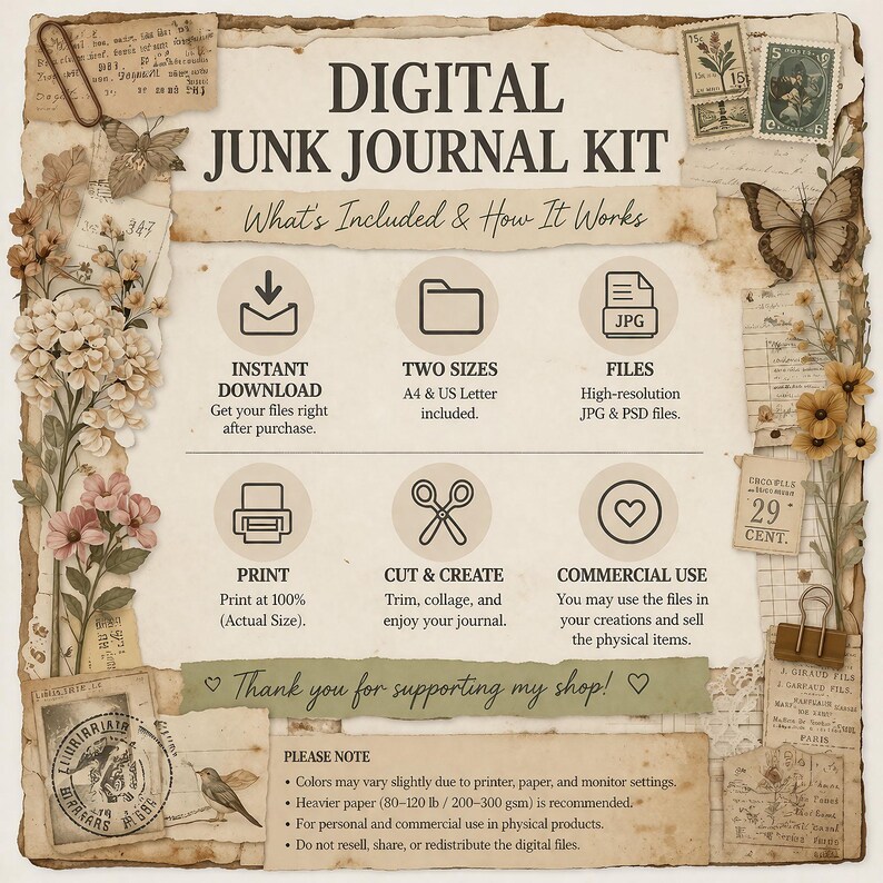 Dark Academia Printable Junk Journal Kit | Gothic Study Notes Collage ...