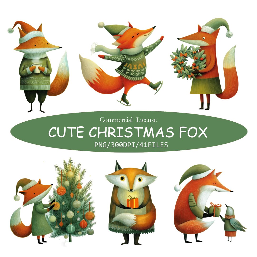Cute Christmas Fox Clipart Set | Childlike Winter Animal Illustration ...