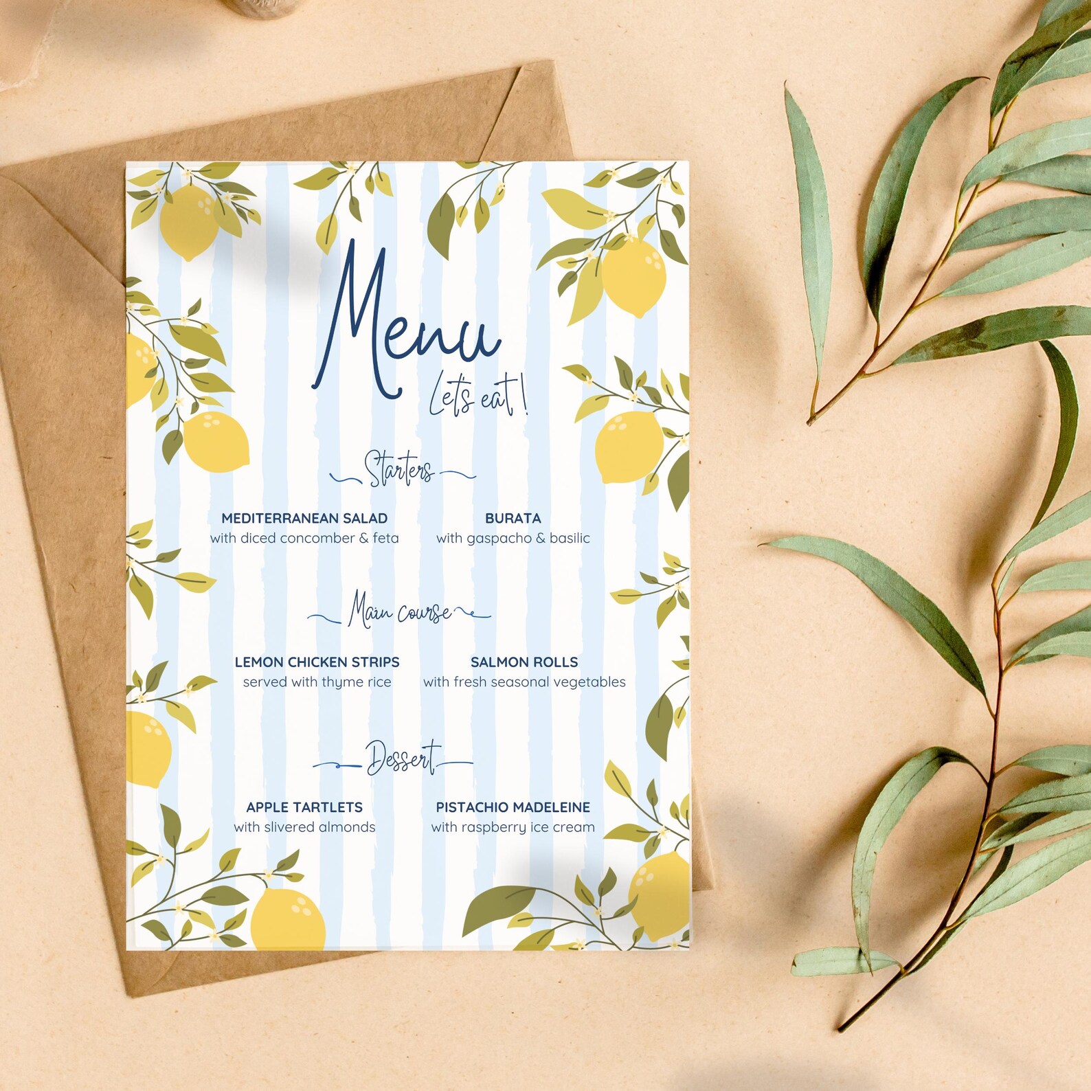 Lemon Menu Template, Summer Menu Template, Italian Menu, Lemon Wedding ...