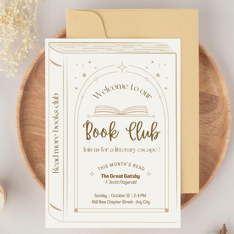 Editable Book Club Invitation Template - Book Theme Invite With Book ...