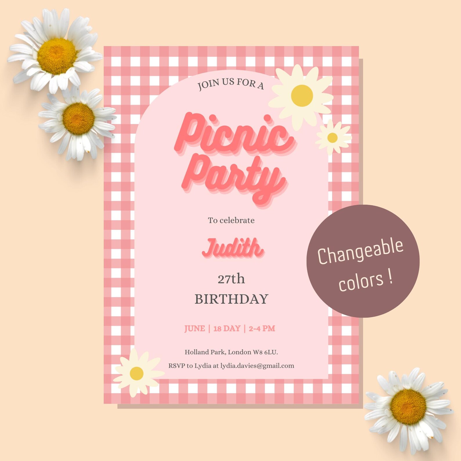 Picnic Invitation Gingham Theme, Colorful Card to Personalize for ...