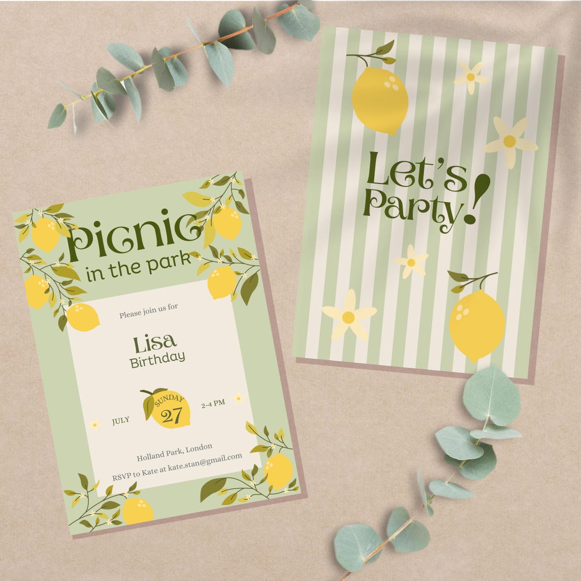 Picnic Invitation Lemon Theme, Stylish Card to Personalize for Spring ...
