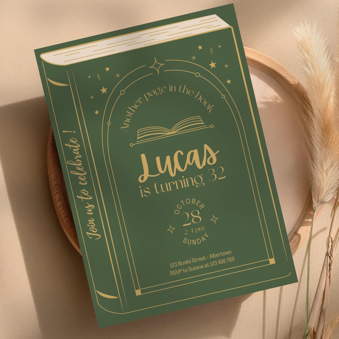 Book Cover Birthday Invitation - A New Chapter Party Invite - Editable ...