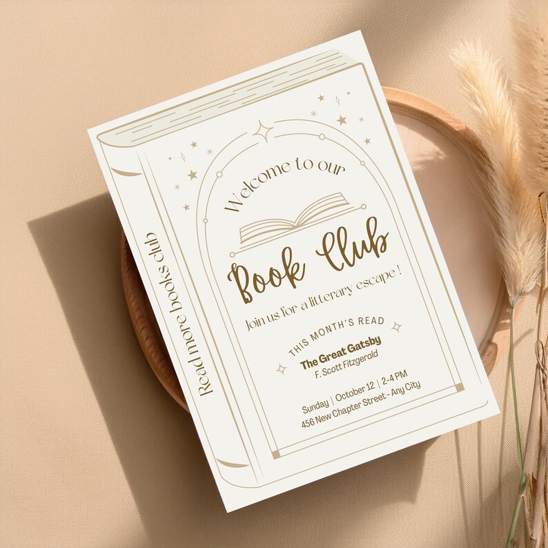 Editable Book Club Invitation Template - Book Theme Invite With Book ...