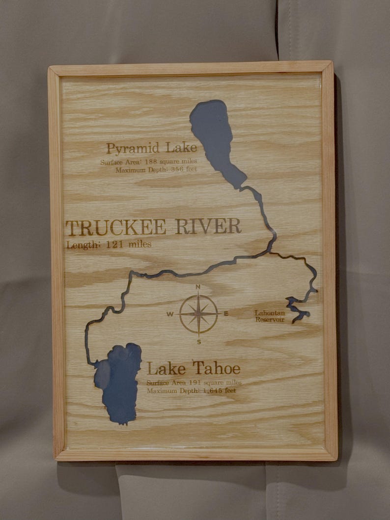 Truckee River Map (lake Tahoe, Pyramid Lake, Truckee River) - Etsy