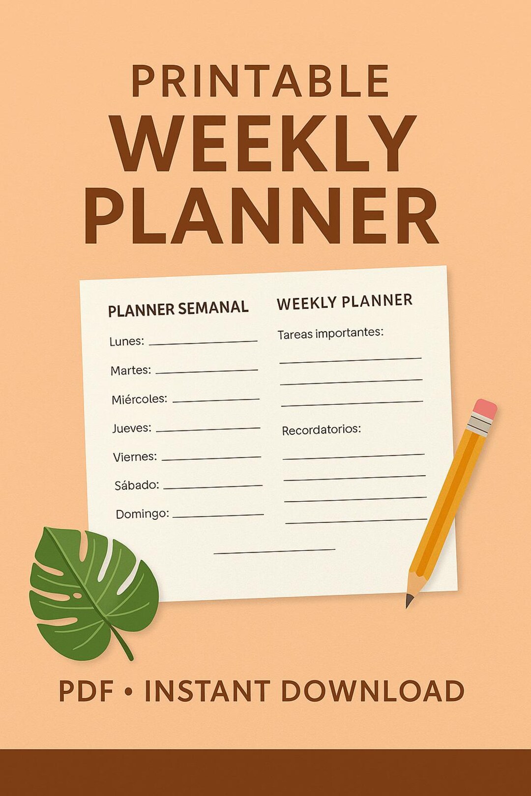 Printable Weekly Planner PDF | Digital Planner in Spanish and English ...