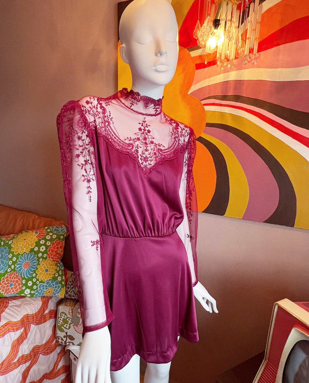 Sz M 80s Sheer Satin Burgundy Semi Formal Blouson Minidress - Etsy