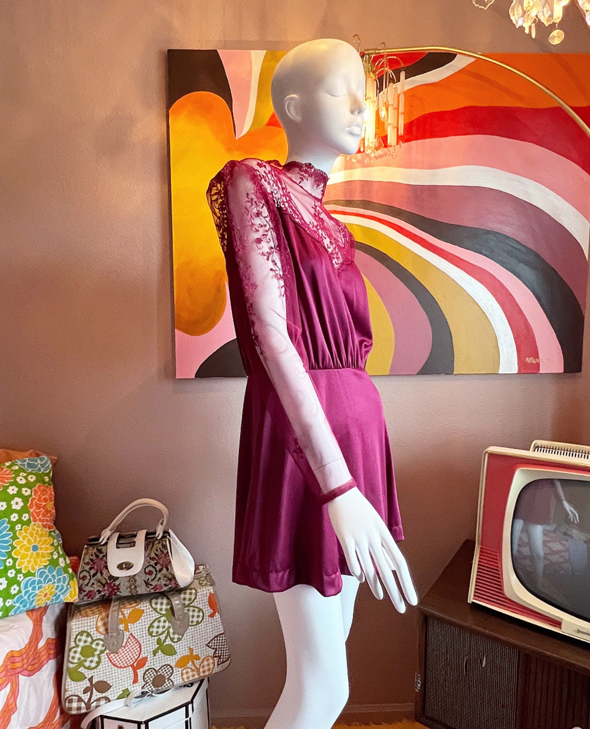 Sz M 80s Sheer Satin Burgundy Semi Formal Blouson Minidress - Etsy