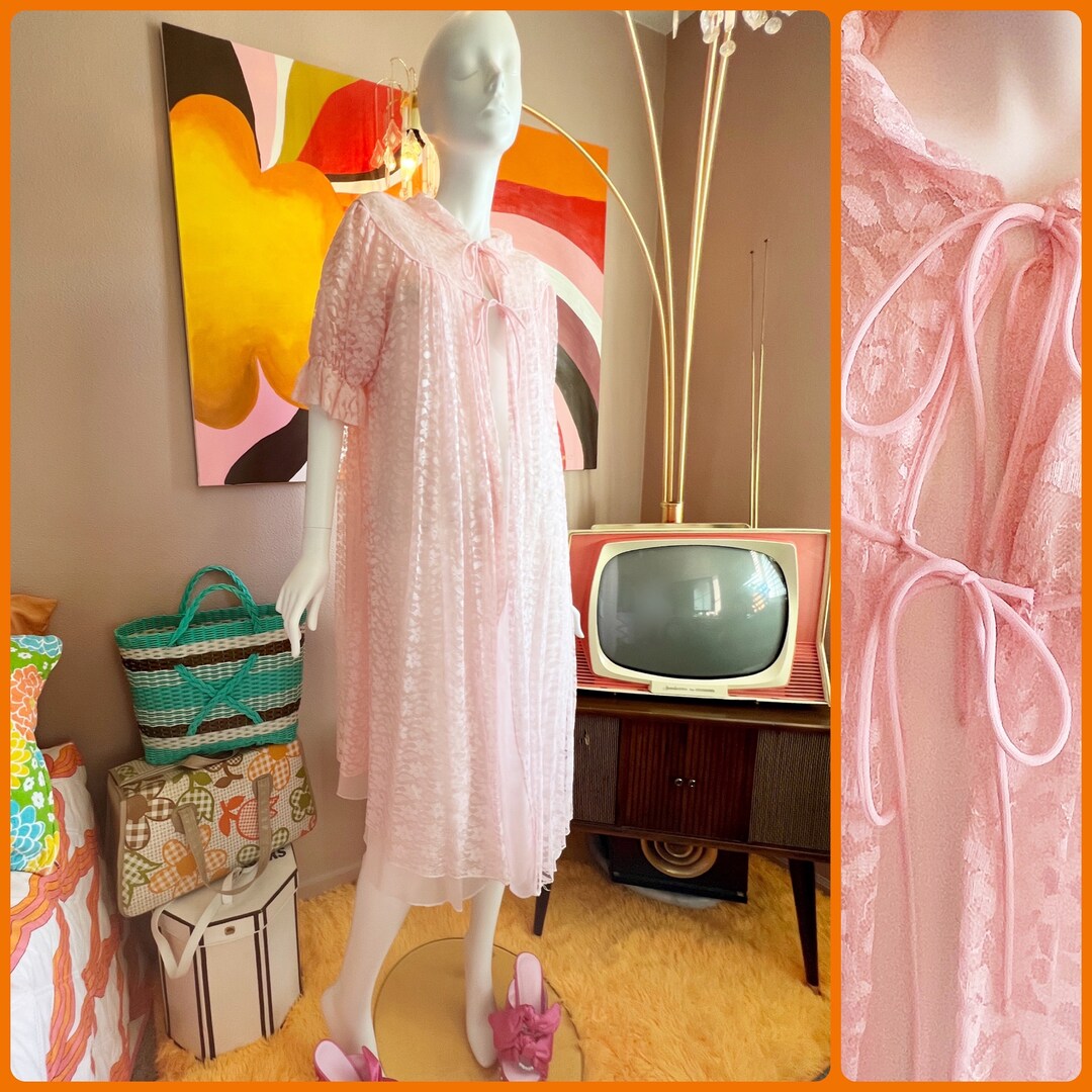 60s Sz L Pink Lace Night Gown Robe Intimates Dress - Etsy