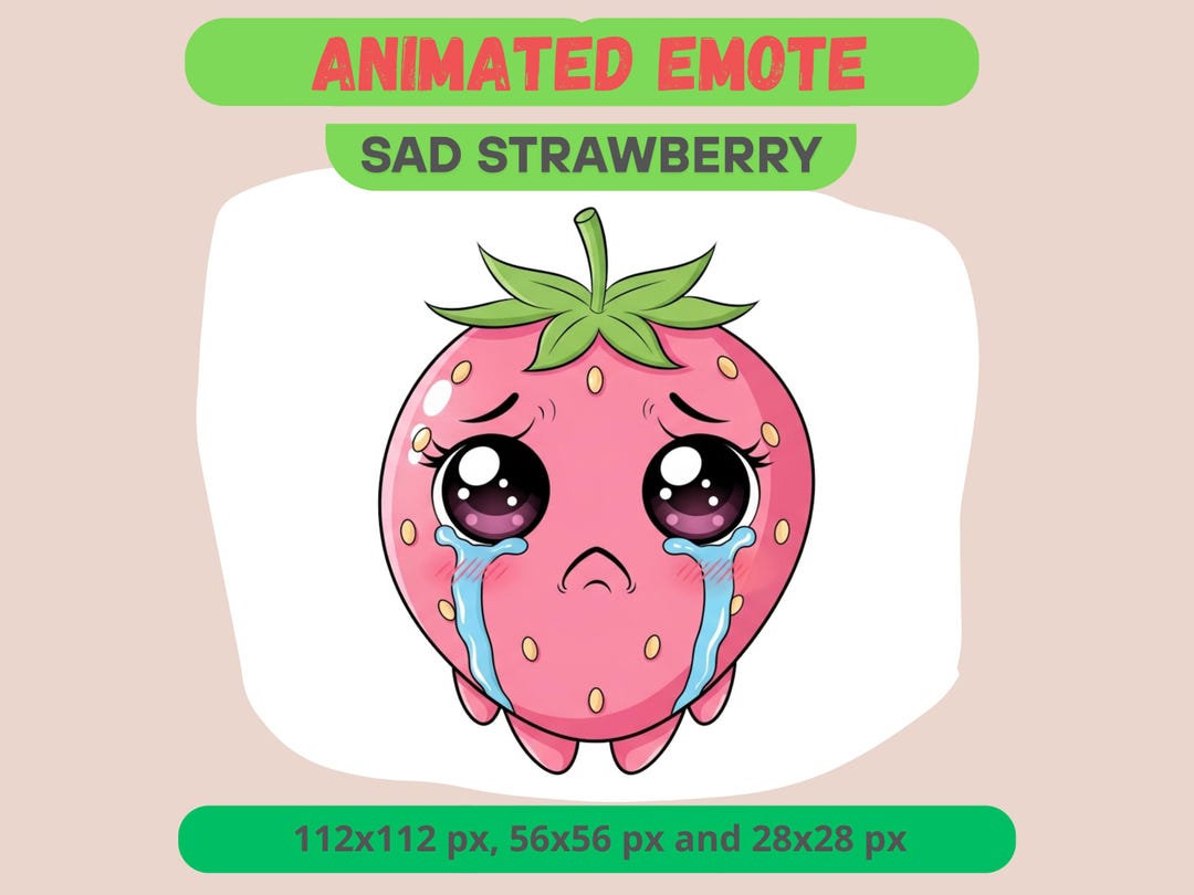 Crying Strawberry Animated Emote for Streamers, Kawaii Sad Berry GIF ...