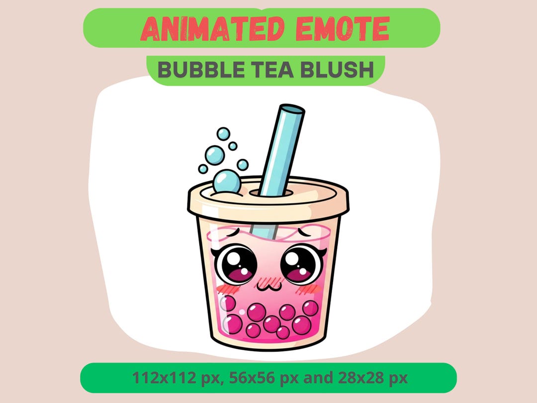 Bubble Tea Animated Emote for Streamers, Kawaii Blushing Boba Cup GIF ...