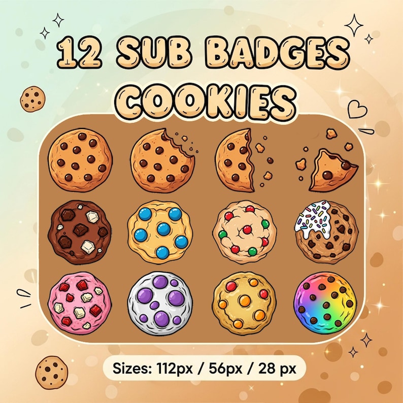 12 Cookie Sub Badges for Streamers, Kawaii Monthly Sub Emote PNG for ...