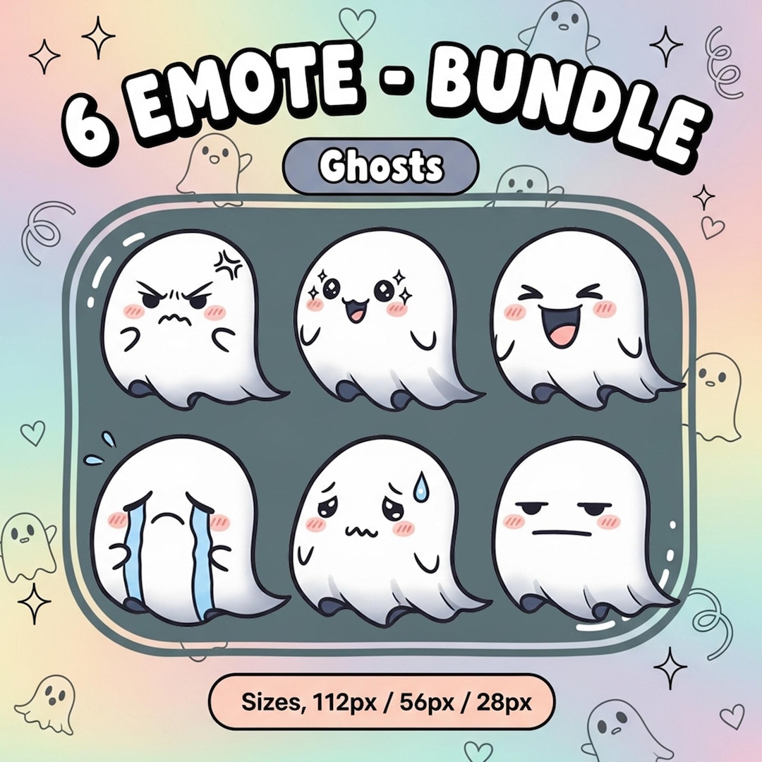 6 Ghost Emotes Bundle for Streamers, Kawaii PNG for Kick, Discord ...