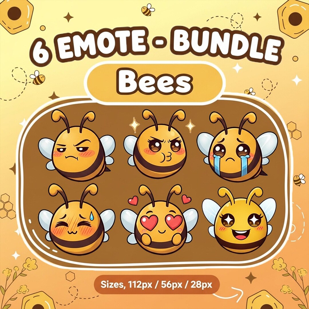 Bee Emote Bundle for Streamers, 6 Kawaii Emotion PNG for Kick, Discord ...