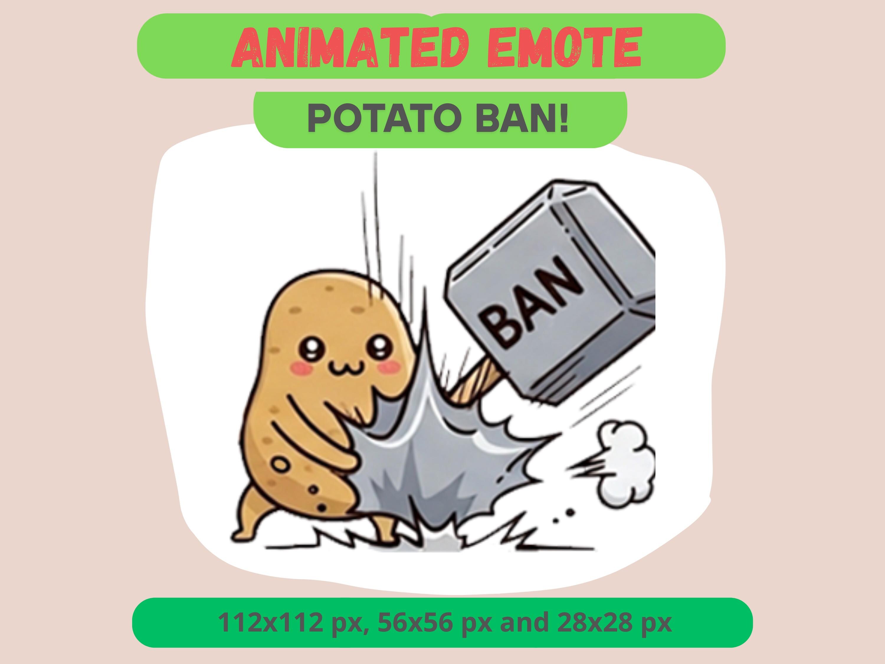BAN Hammer Potato Animated Emote for Streamers, Kawaii Funny Sign GIF ...