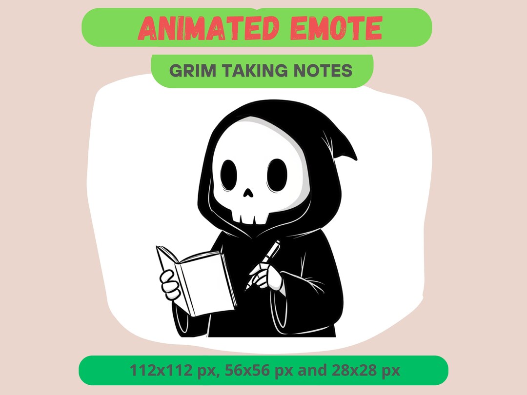 Grim Reaper Animated Emote for Streamers, Taking Notes GIF for Kick ...