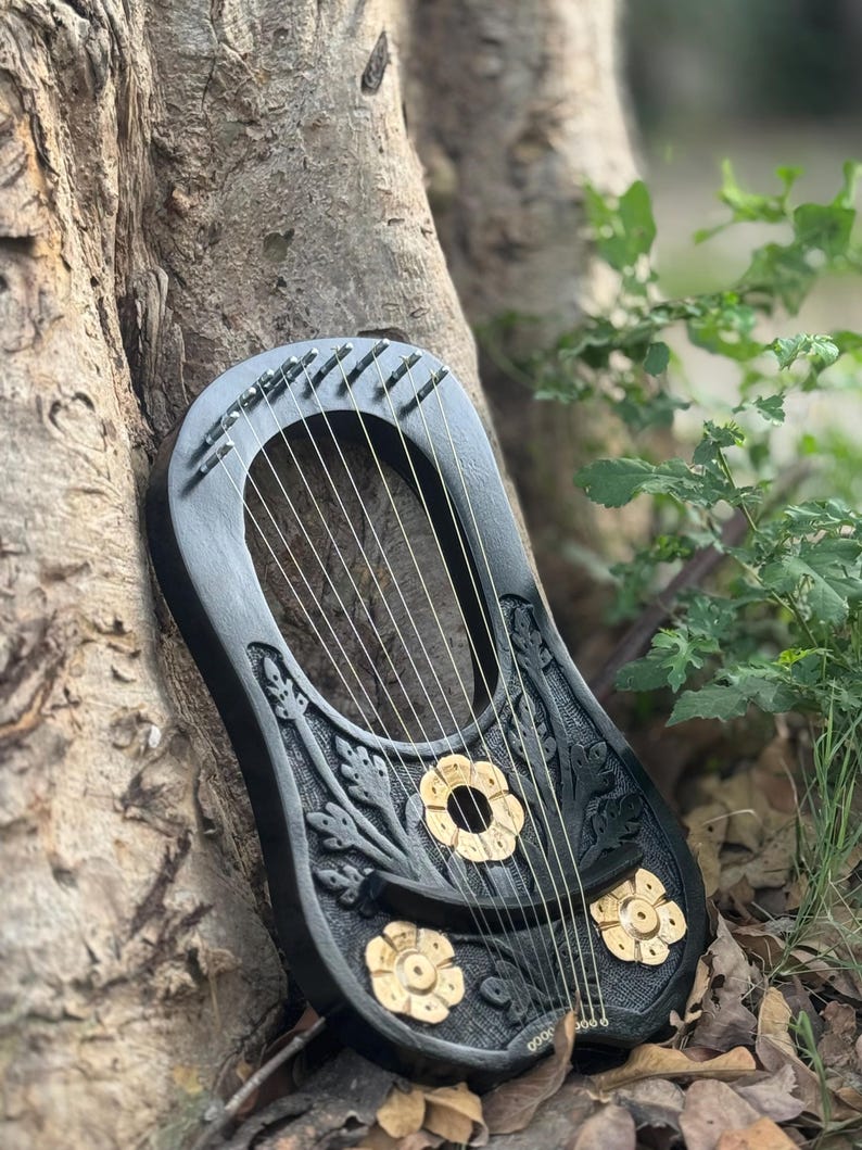 Rosewood Black Lyre 3 Gold Flower Lyre Harp 10 Strings With Free Tuning ...