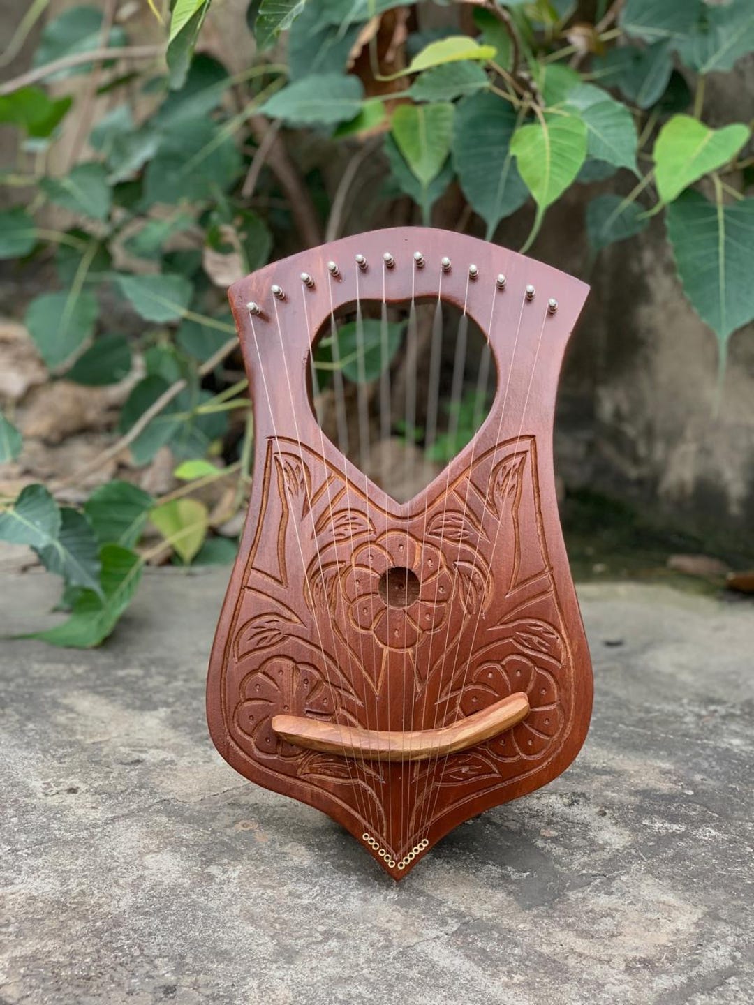 Rose Wood 12 String Heart Flower Lyre Harp, With Free Tuning Key ...