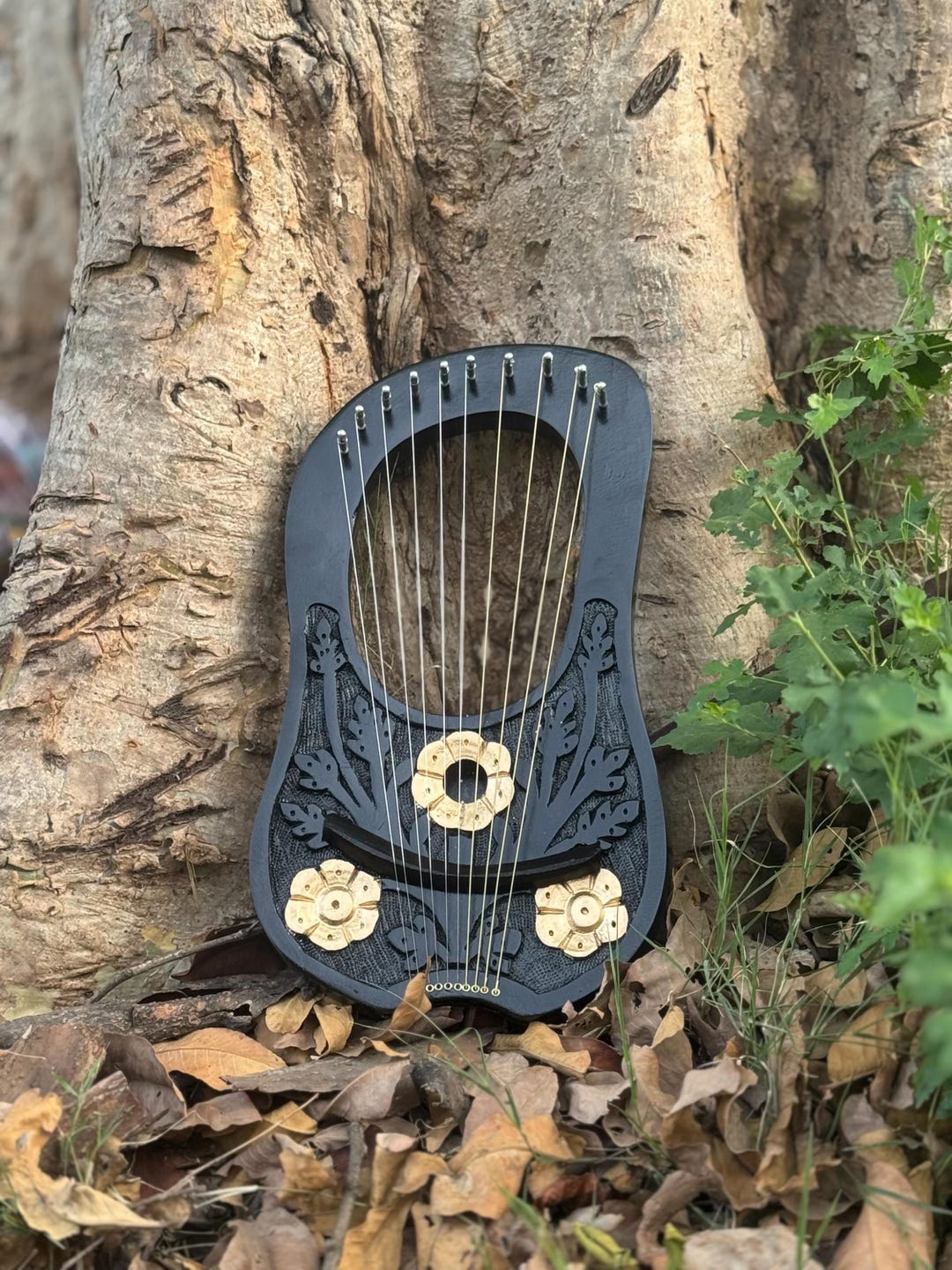 Rosewood Black Lyre 3 Gold Flower Lyre Harp 10 Strings With Free Tuning ...