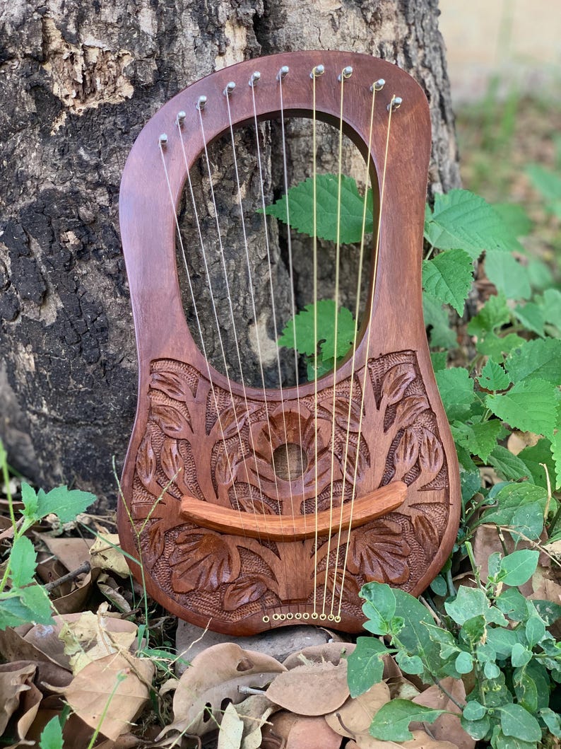Rosewood New Flower Lyre Harp 10 Strings With Free Tuning Key and Bag ...