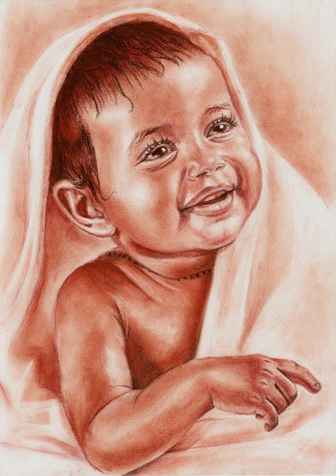 Custom Red Chalk Portrait From Photo, Hand Drawn Sketch, Sanguine and ...
