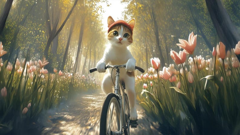 Cute Cat Riding Bicycle Digital Download | Ai-generated Cat Art ...