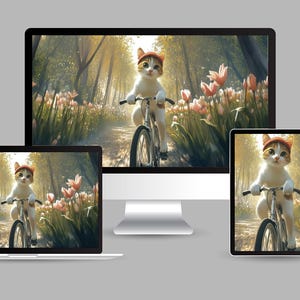 Cute Cat Riding Bicycle Digital Download | Ai-generated Cat Art ...