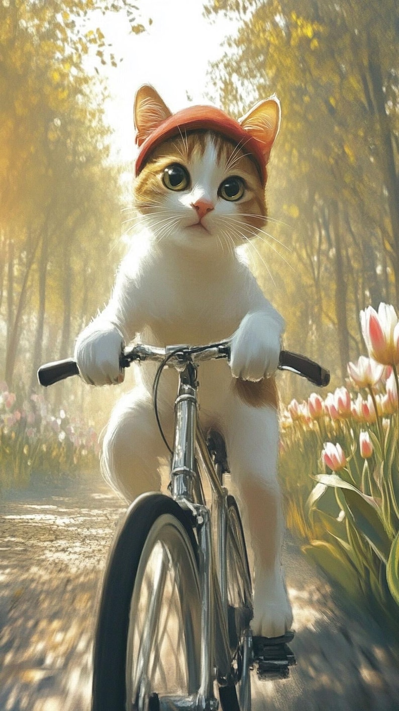 Cute Cat Riding Bicycle Digital Download | Ai-generated Cat Art ...