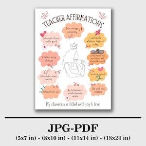Teacher Daily Affirmations Printable Kids Wall Art Affirmation Poster ...