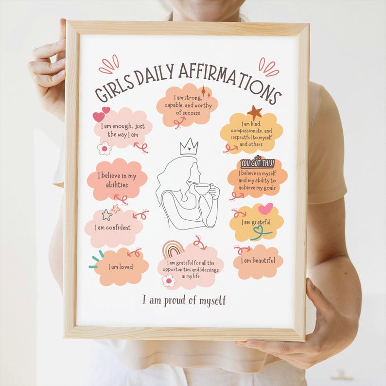 Daily Affirmations Wall Art, Printable Girls Wall Decor, Positive ...