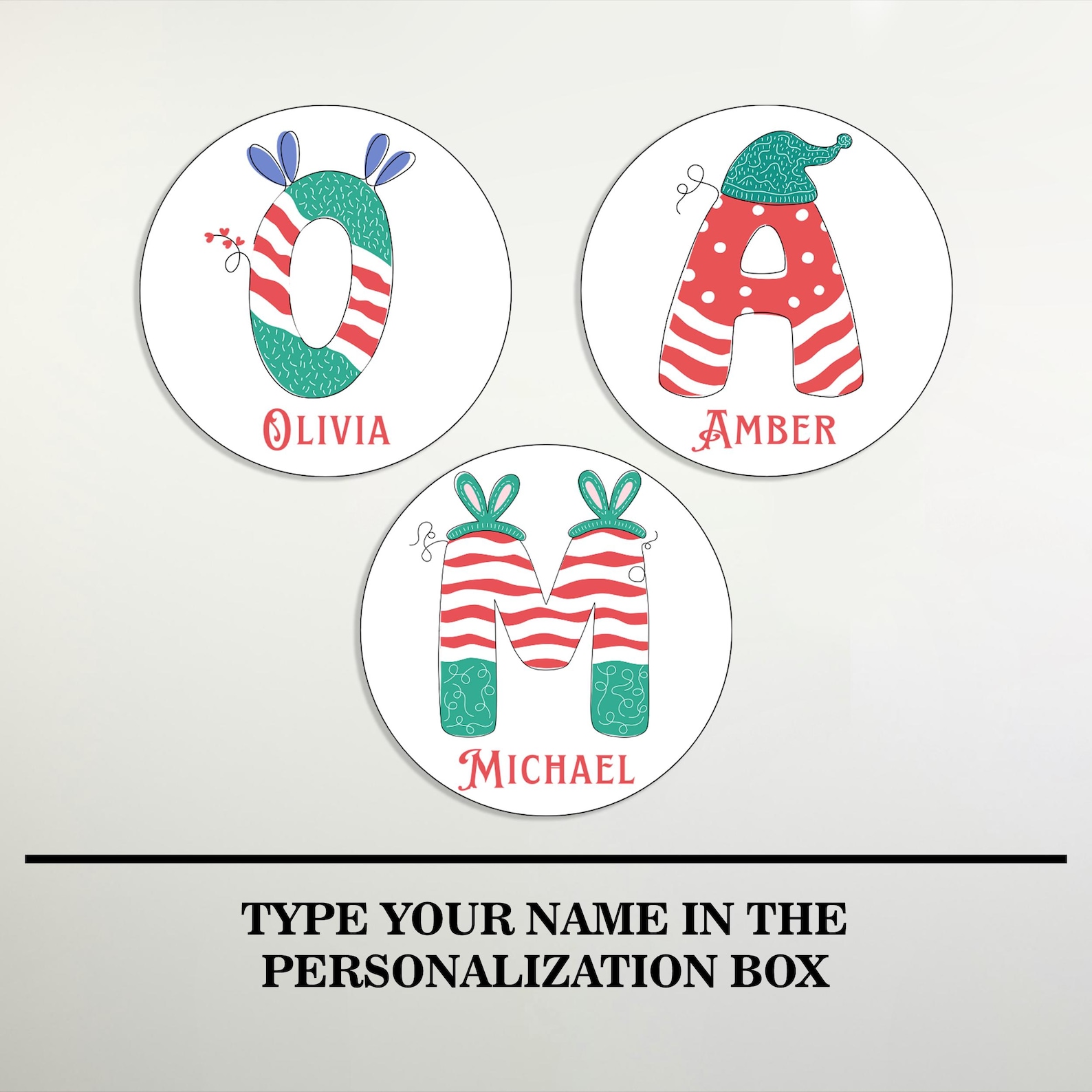 Custom Christmas Alphabet Name Tags | Personalized Holiday Gift Labels ...
