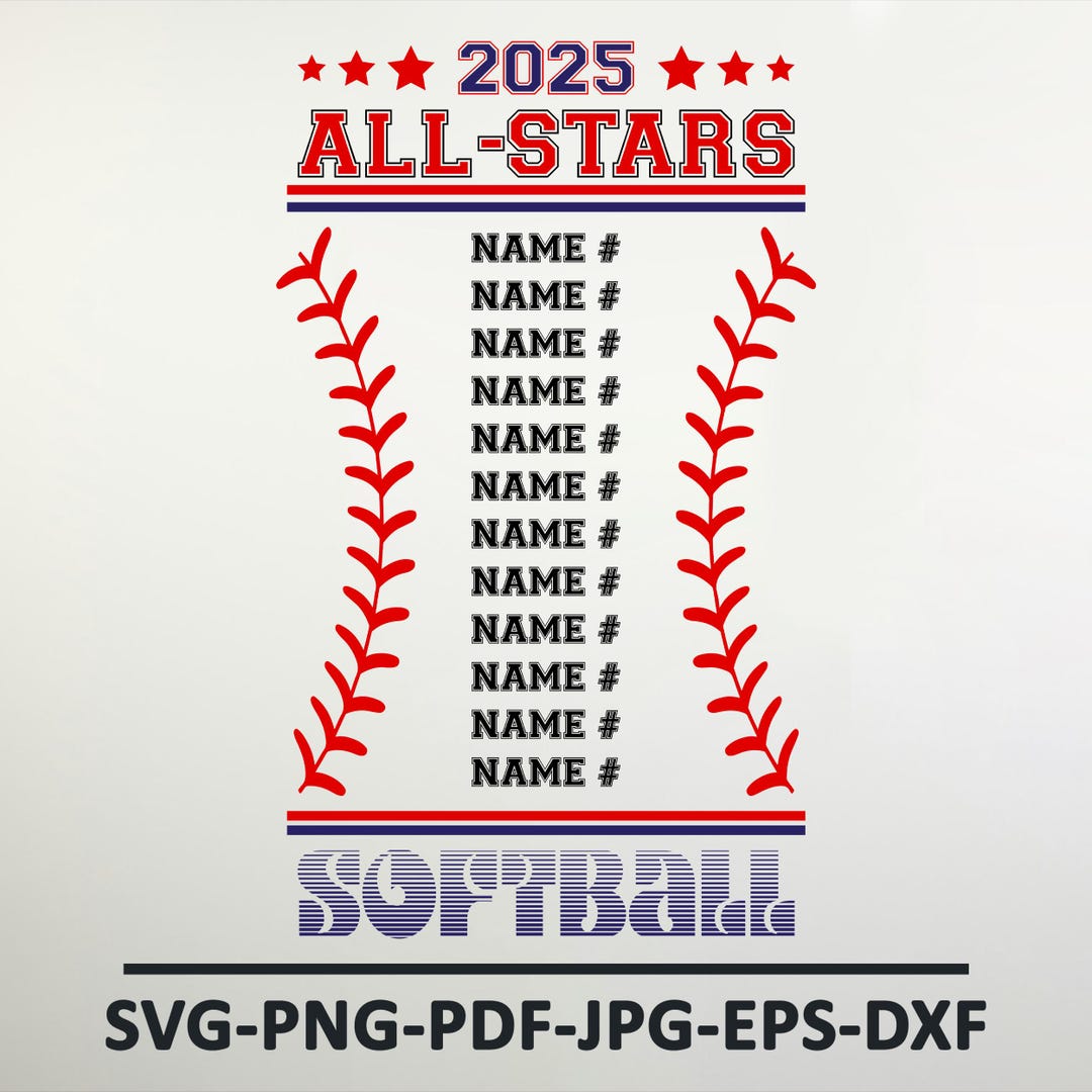 Softball All Stars Team Roster SVG | Editable Allstars Team Name ...