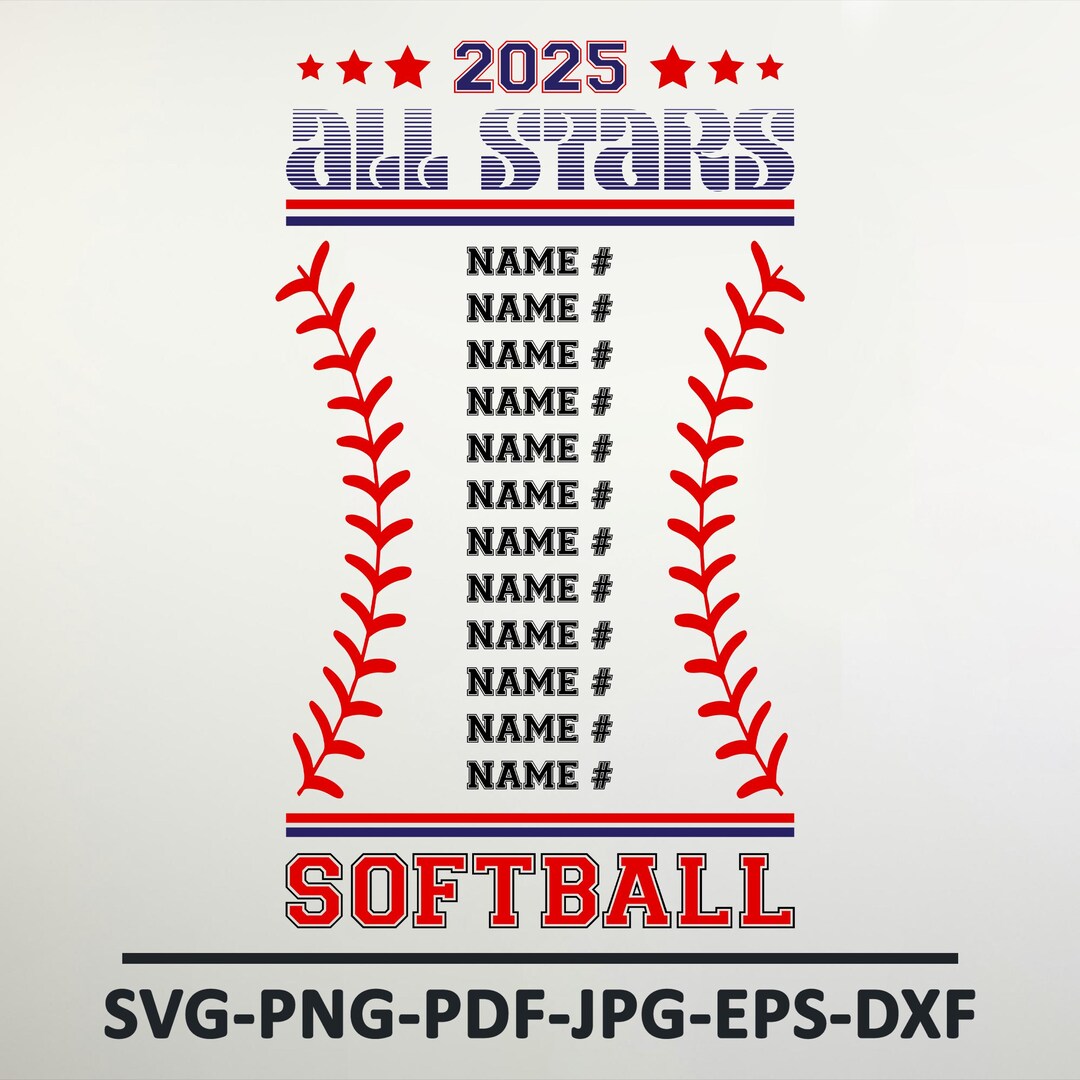 Softball All Stars Team Roster SVG | Editable Allstars Team Name ...