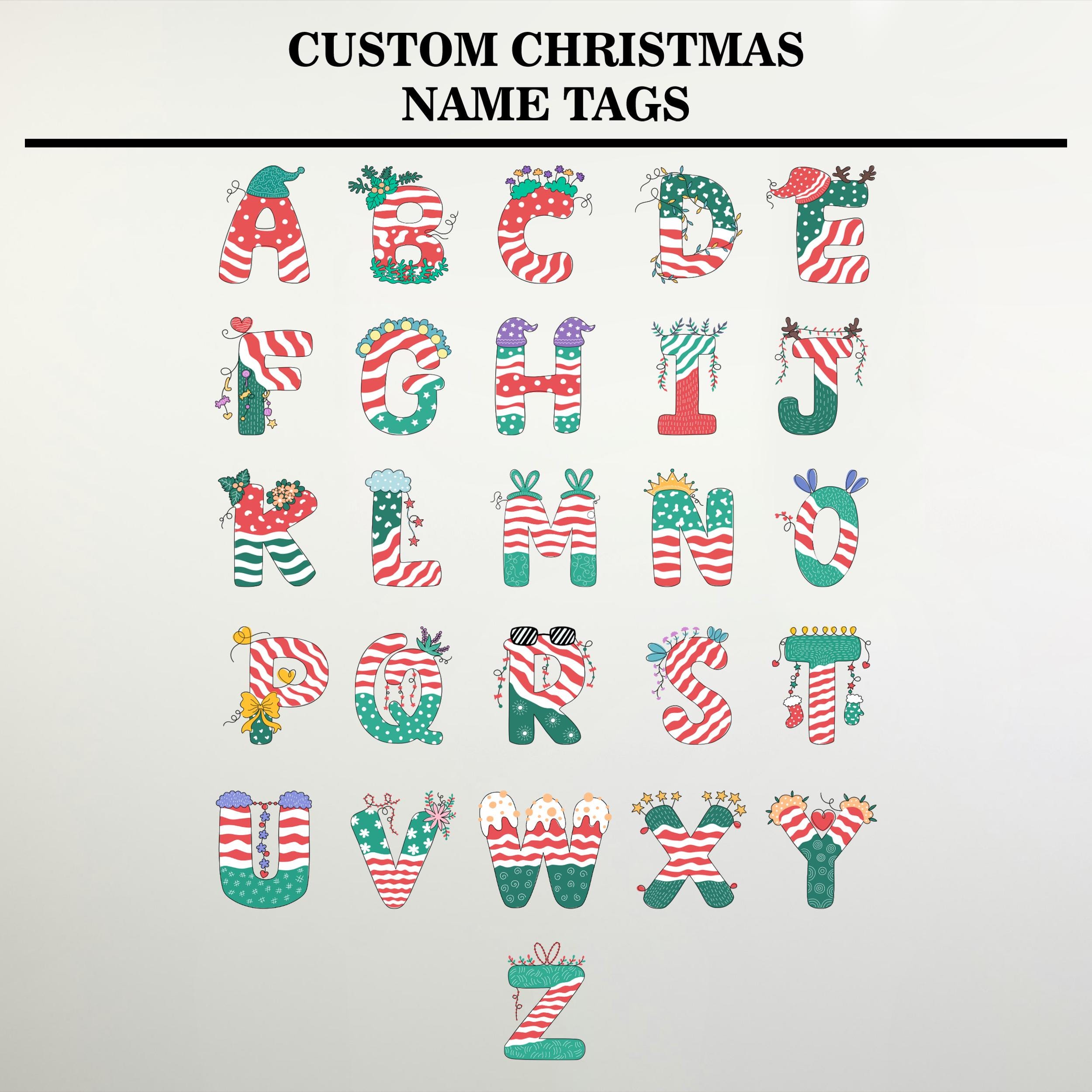 Custom Christmas Alphabet Name Tags | Personalized Holiday Gift Labels ...