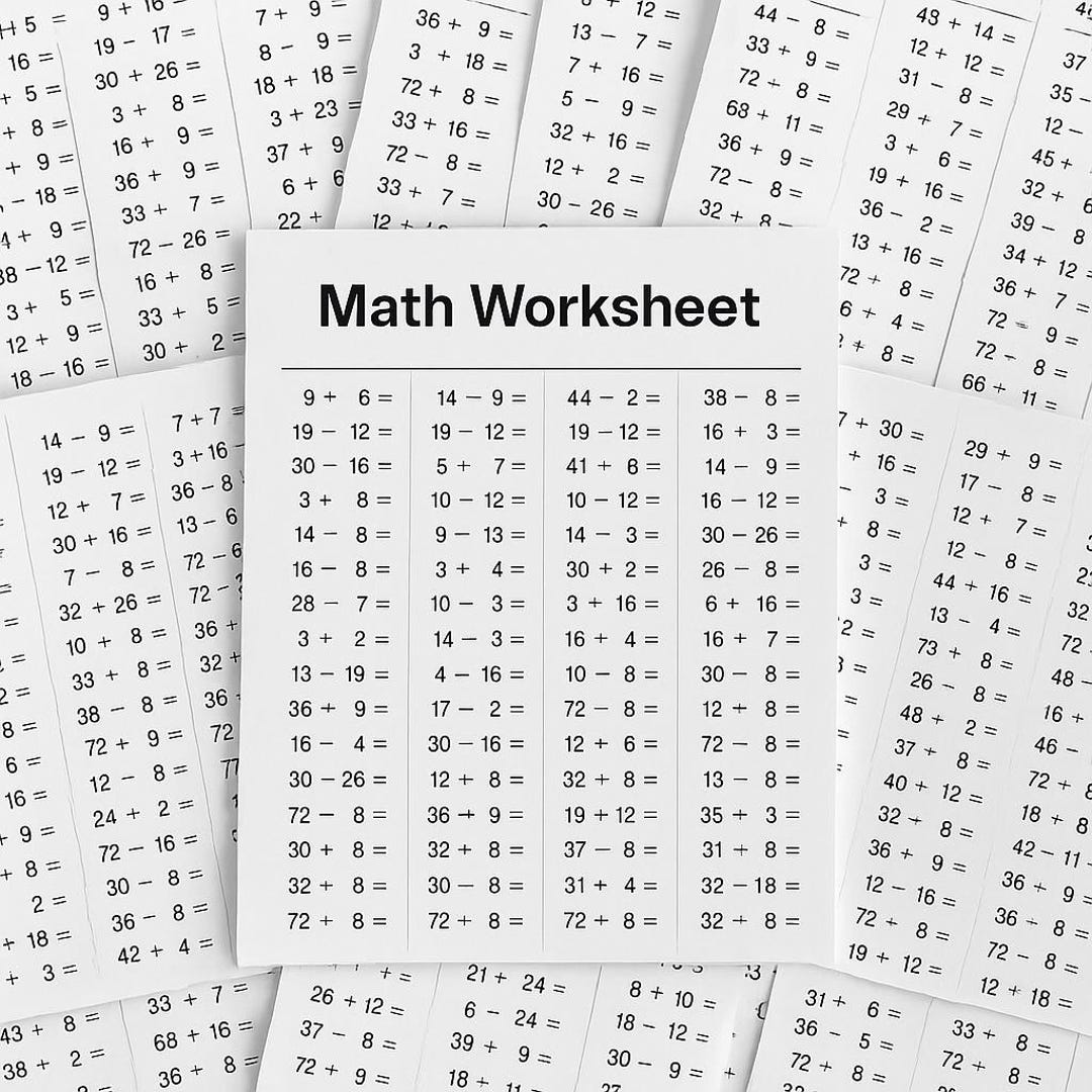 50 Math Worksheets, Addition and Subtraction, Pdf Worksheet - Etsy
