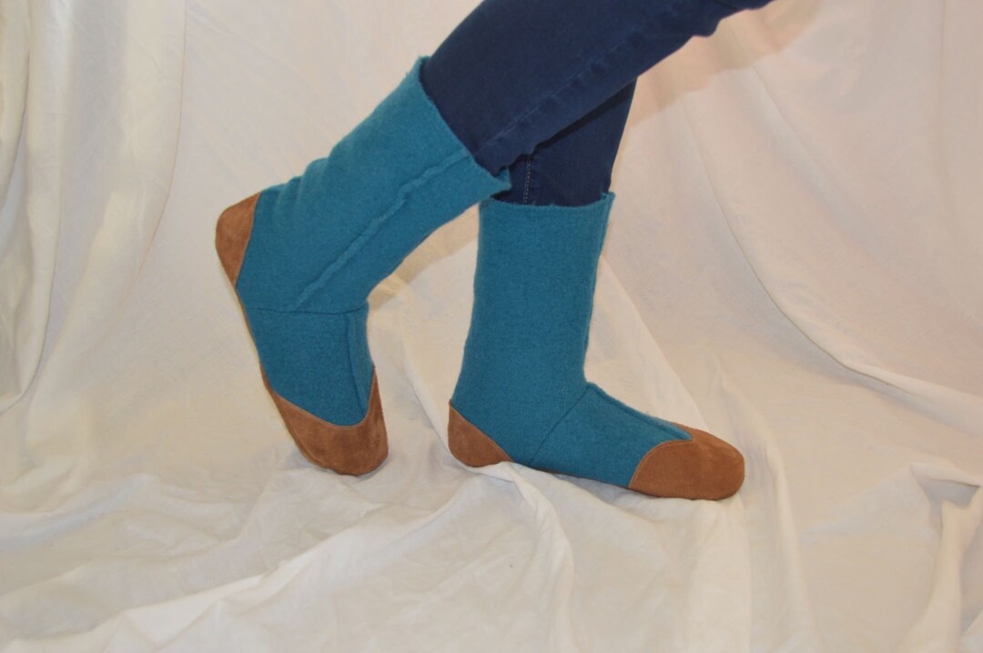 Women's 7 to 8 EU 37.5 to 38.5 TEAL Felted 100% Wool Soccasins With ...