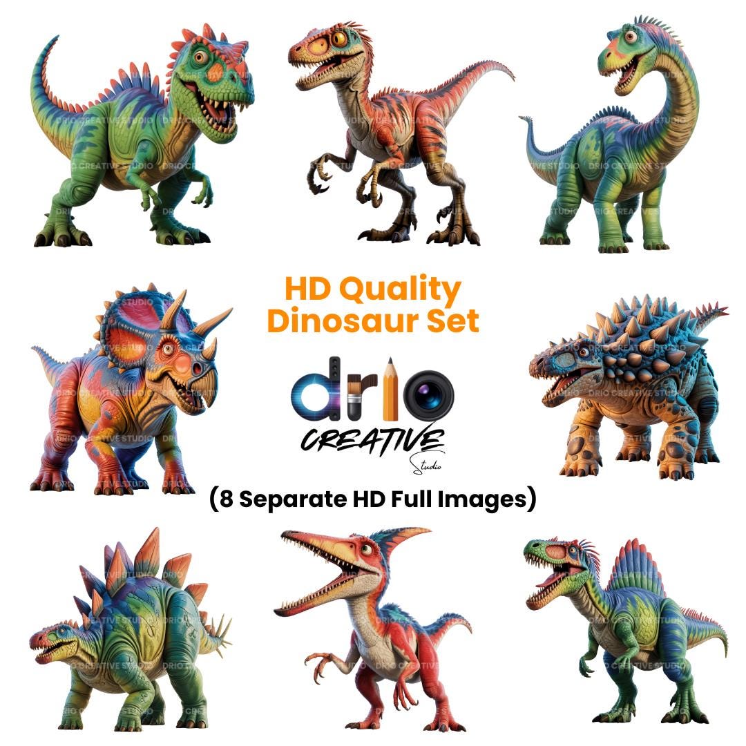 Dinosaur Digital Clip Art HD Unique Graphics Set for Scrapbooking and ...