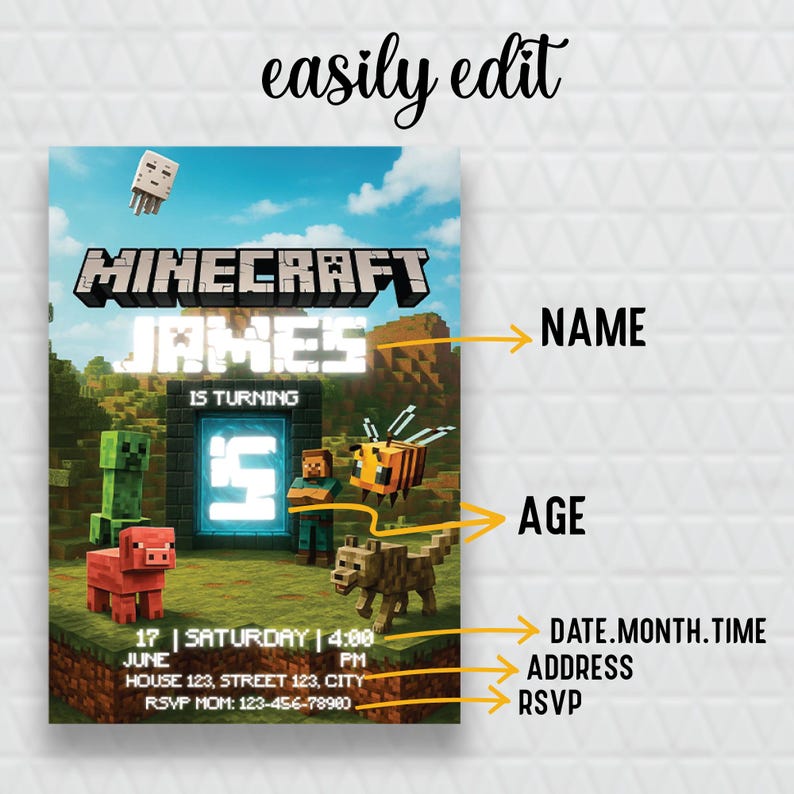 Minecraft Birthday Invitation Template for Kids Birthday Party ...